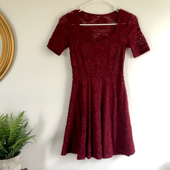 Modcloth | Dresses | Red Lace Skater Dress | Poshmark